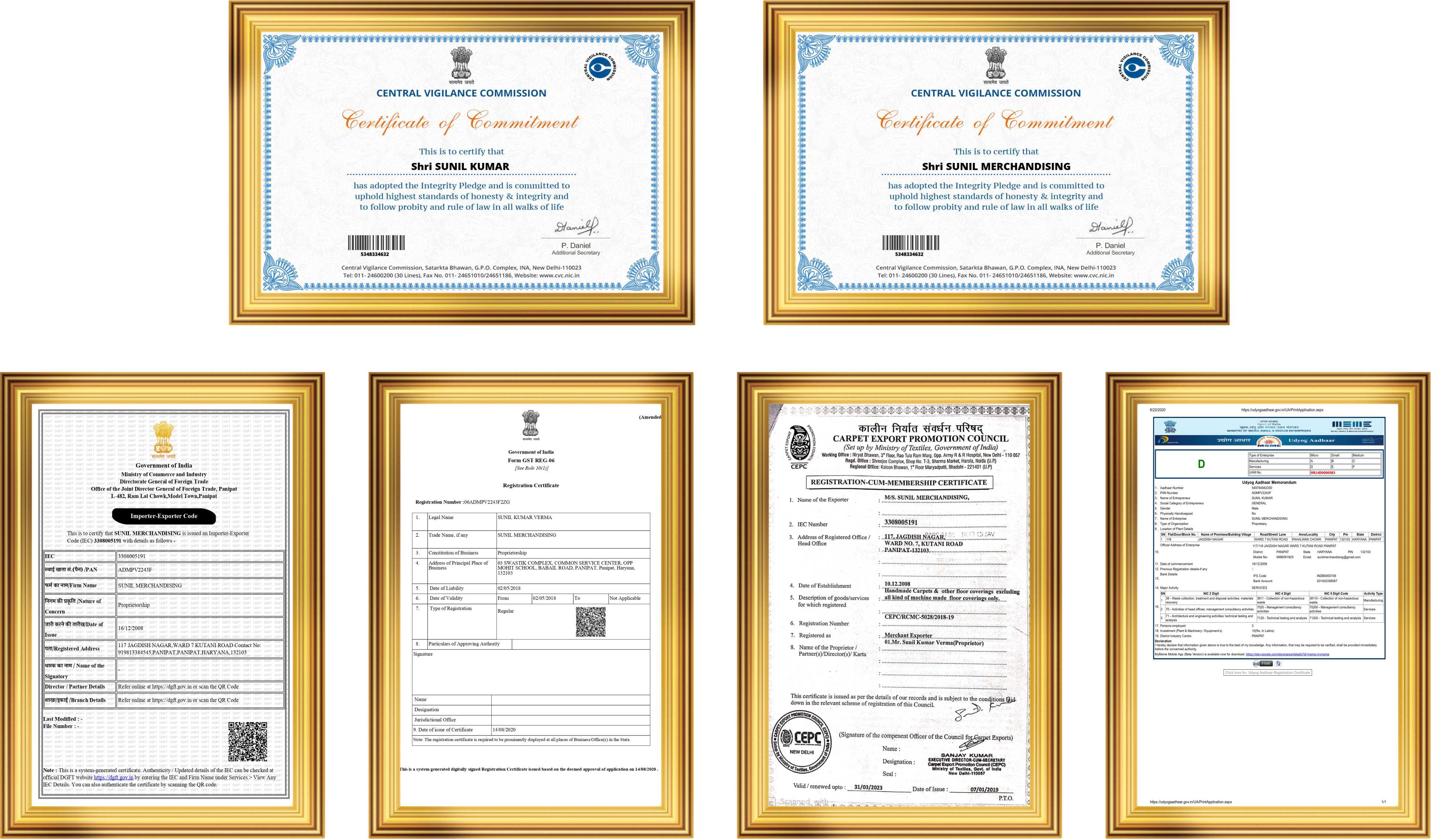 SUNIL MERCHANDISING | Certifications